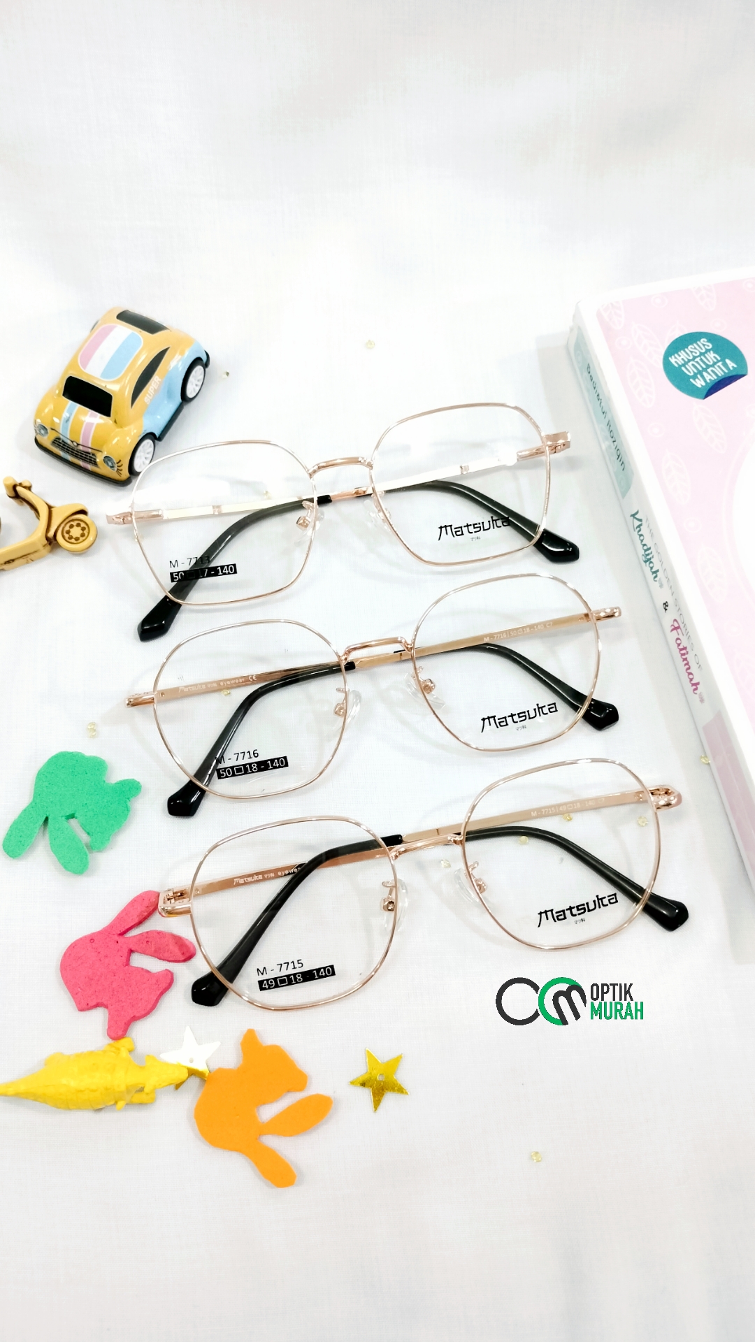 Frame kacamata cewek vintage besi oval semi segi enam Matsuka 7715 ...